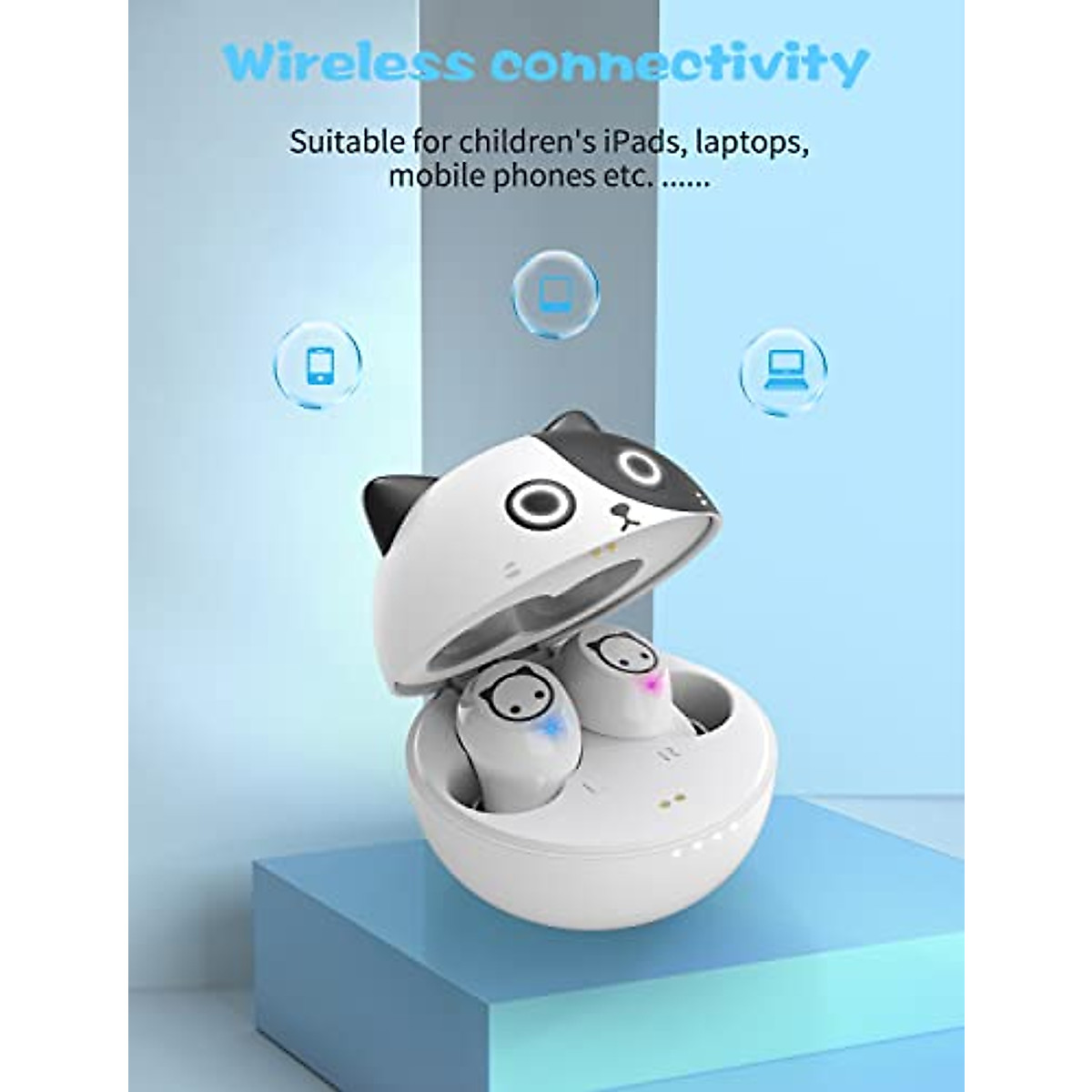 Instiwitt Cute Milk cat Kids Earbuds in-Ear Wireless Bluetooth with Microphone, 36 Hours Play time, Low Latency, is The Best Gift for Halloween, Birthday, Christmas, for School, Work, Sports