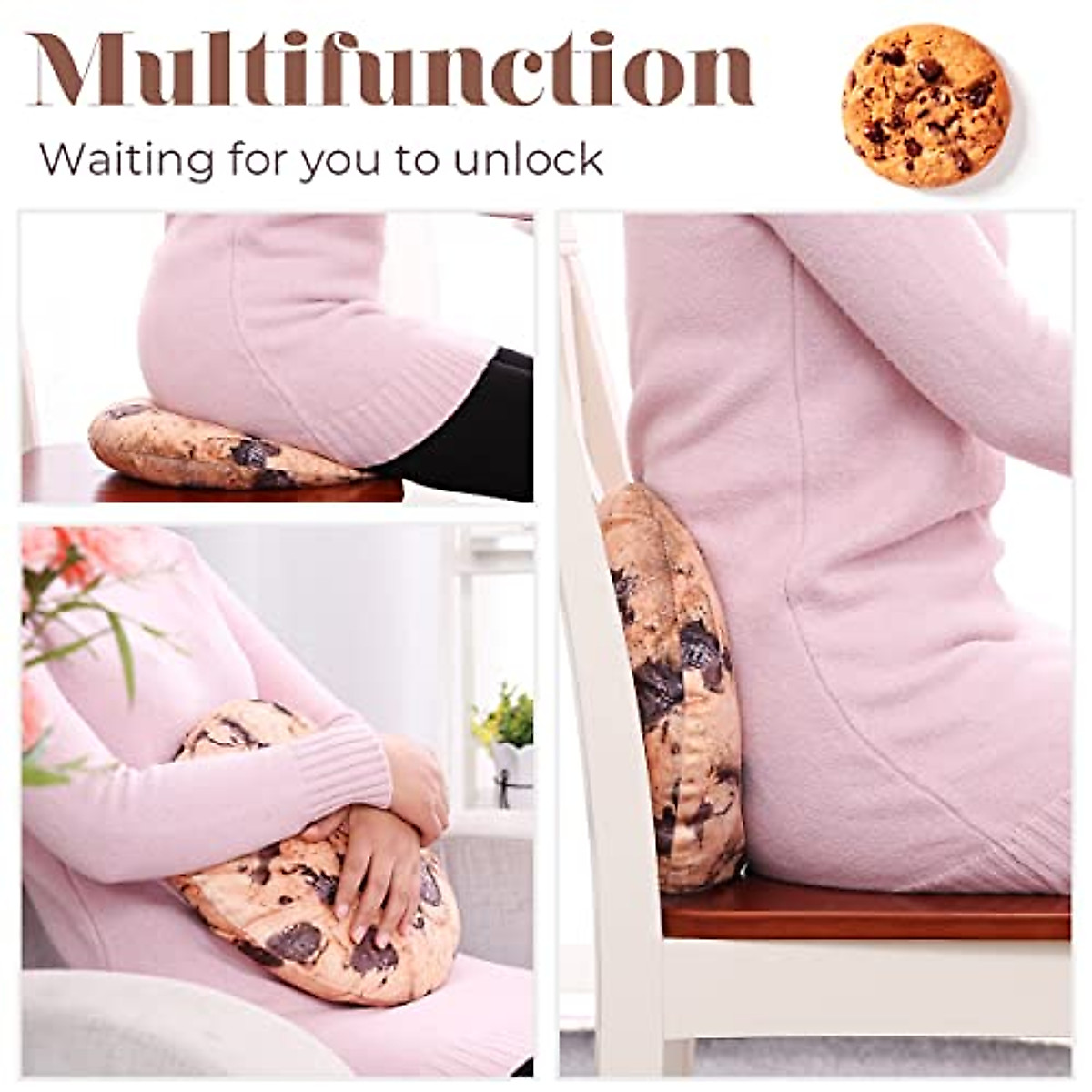 HYSEAS Round Throw Pillow 13.4 Inch Chocolate Cookie, 3D Digital Print Decorative Comfortable Soft Plush Funny Food Shaped Pillow Light Weight Seat Pad Cushion for Couch, Chair, Floor, Sofa