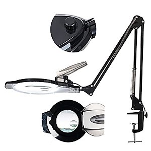 5X & 10X Magnifying Glass with Light, KIRKAS 2,200 Lumens Dimmable 10X Mother-Child Real Glass Lens LED Magnifying Lamp with Clamp, Lighted Magnifier Light for Close Work, Reading, Repair, Hobby-Black
