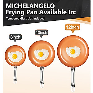 MICHELANGELO Nonstick Frying Pan with Lid, 12 Inch Copper Frying Pan with Ceramic Coating, 12 Inch Nonstick Frying Pan, Large Nonstick Skillet with Lid, Copper Pan Nonstick Pan, 12 Inch