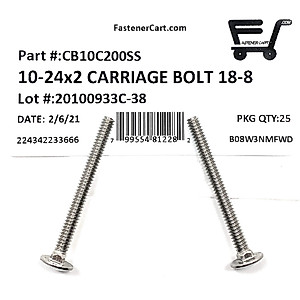 10-24x2 Carriage Bolts Stainless Steel 18-8 (25 Pieces)