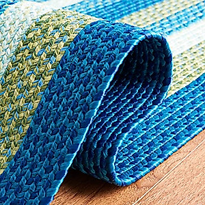 SAFAVIEH Braided Collection Accent Rug - 4' x 6', Aqua & Green, Handmade Farmhouse, Ideal for High Traffic Areas in Entryway, Living Room, Bedroom (BRA230J)