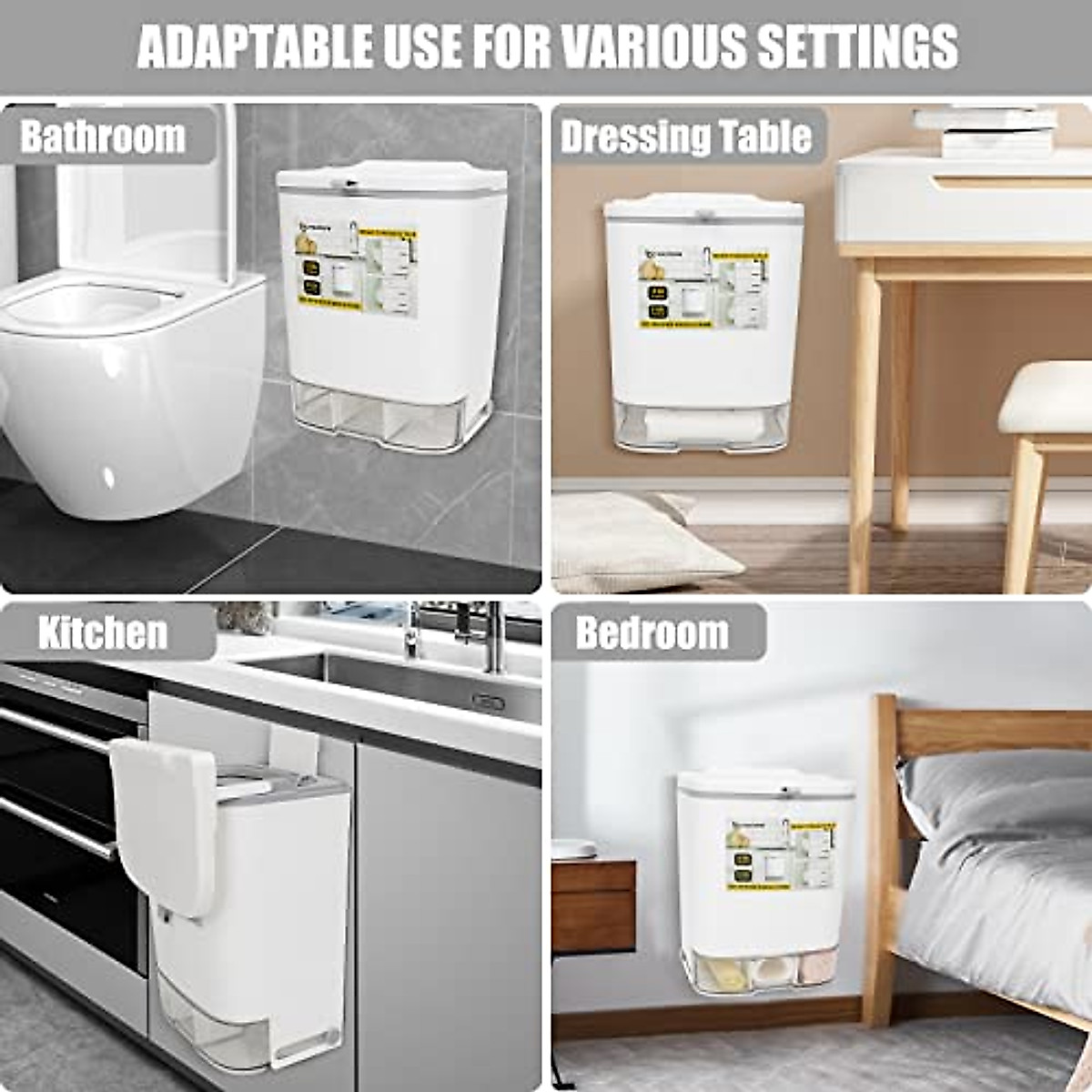 KCmaster Hanging Trash Can - Lightweight Mountable Garbage Can for Convenient Cleaning - Large Capacity Small Counter Trashcan with Extra Storage for Countertop Trash, Food Waste, and More