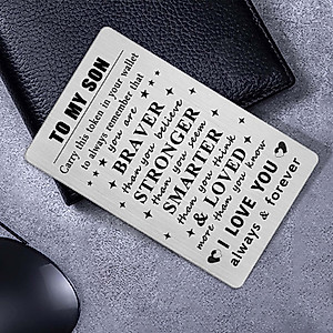 HLQYMZ Son Fathers Day Birthday Card Gifts from Mom Dad - Best Son Gift Idea - Son Birthday Wedding Engraved Wallet Card for Little Boy