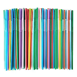 300 Pcs Flexible Colorful Disposable Plastic Bendable Drinking Bendable Straws, 10.4" Long and 0.23'' Diameter