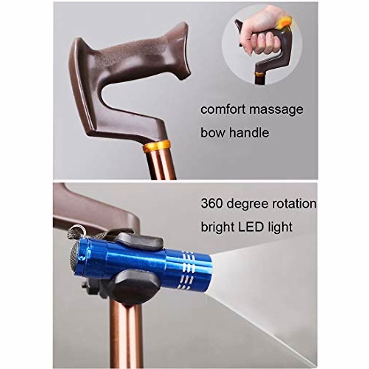 Heavy Duty Walking Cane with Folding Seat 440 lbs Capacity Adjustable Canes with Seats for Heavy Weight Thick Aluminum Alloy Cane Stool Seat Chairs (Brown with LED Light)