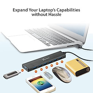 j5create 7-Port Powered USB 3.0 Data Hub with 3.3 ft Extended Cable [20W Power Adapter Included] for Mac, MacBook, Windows, Laptop, Surface, XPS, PC (JUH377)