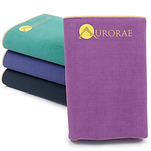 Aurorae Synergy Foldable On-the-Go Travel Yoga,Gym/Exercise Mat for Yogis on the Move with Integrated Microfiber Towel and Anti-Slip Patented 2-in-1 Technology. No Odor and No Bunching Amethyst