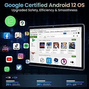 2024 Newest 10.1 Inch Android 12 Tablet with 8GB RAM 256GB ROM 1TB Expand,2.0Ghz Octa Core Tablet,1280*800 HD IPS Display,5+2MP,8 Hour Battery,2.4/5G WiFi,Bluetooth 5.0,Hotspot,FM,GPS(Gray)