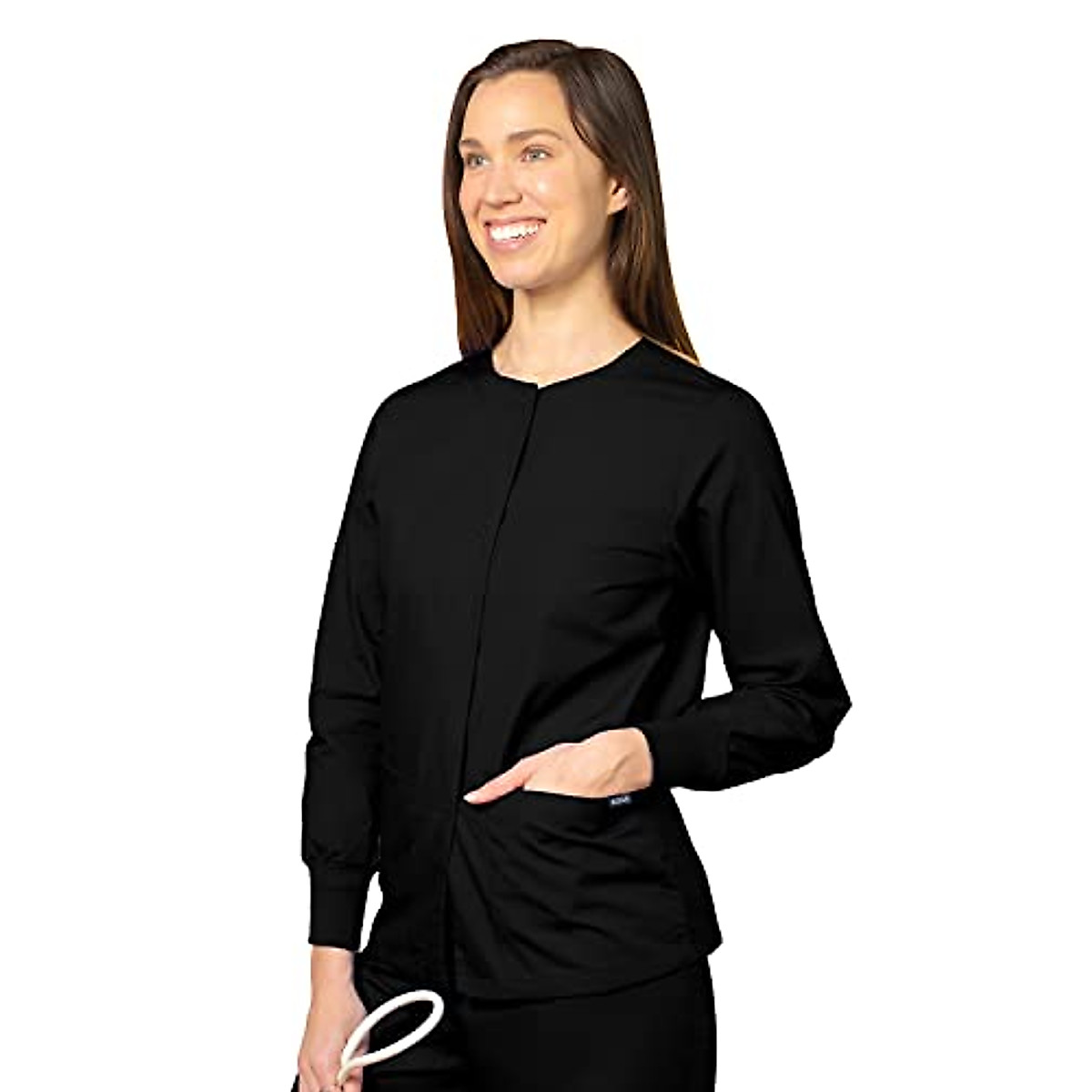 Adar Universal Scrubs for Women - Round Neck Warm-Up Scrub Jacket - 602 - Black - M