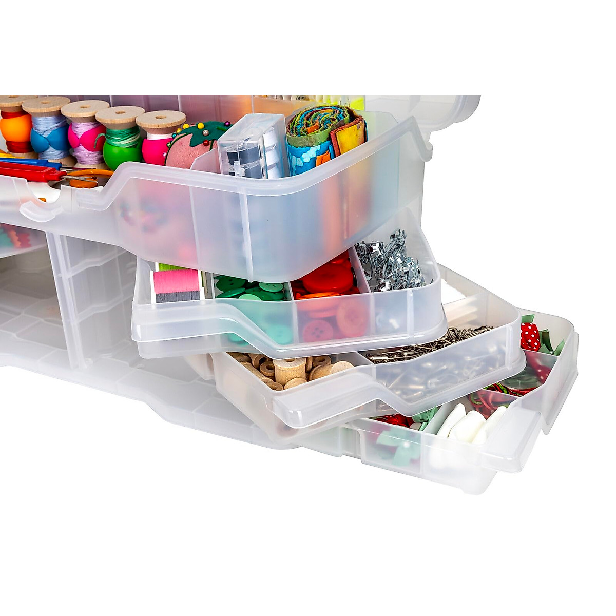 ArtBin Clear Plastic Organizer Small Parts Organizer - for DIY Arts & Crafts Storage Boxes & Organizers, Sewing Storage - Storage Box with Compartments, Project Box - Large (6 Pivot Trays) 6963PB