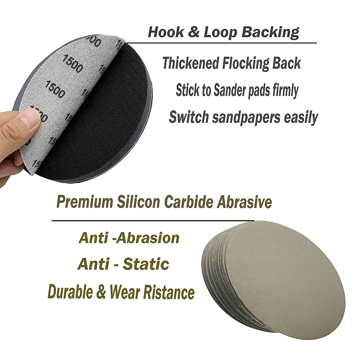 AutKerige 6 Inch Wet Dry Sandpaper, 25 PCS 1500 Grit Sanding Disc with Premium Silicon Carbide, Hook and Loop Flocking Polish Sandpaper for Auto Polishing or Stretches Removing