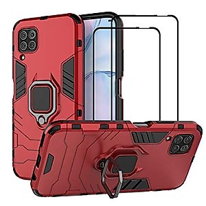 EasyLifeGo for Huawei P40 lite/Huawei Nova 7i Kickstand Case with Tempered Glass Screen Protector [2 Pieces], Hybrid Heavy Duty Armor Dual Layer Anti-Scratch Case Cover, Red