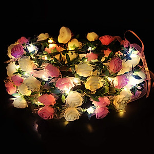 Novelty Place 4Pcs Light Up Flower Crown Headbands - LED Floral Wreath Crown LED Hair Accessories for Girls, Women Wedding, Birthday, Festival Party