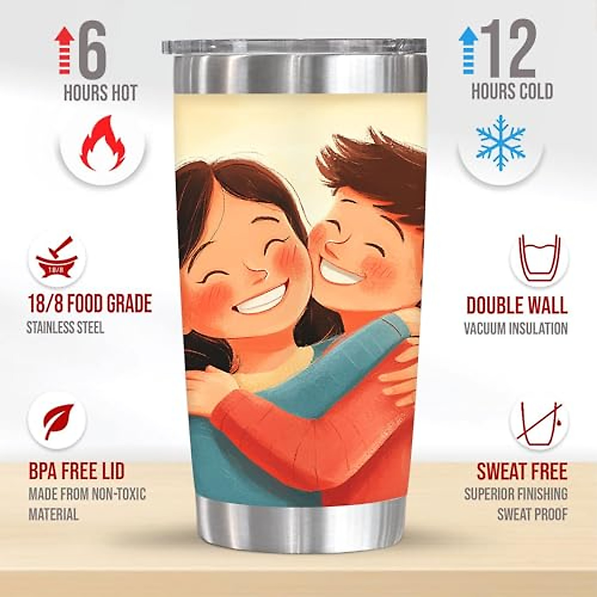 FOCIUZTA 20oz Adorable Couple Hugging Tumbler with lid, Travel Coffee Cup, Ideal for Easter, Mother Day, and birthday gifts