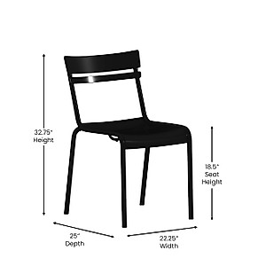 EMMA + OLIVER Rennes Armless Stacking Dining Chair - Indoor/Outdoor 2-Slat Chair with Powder Coated Frame - Black