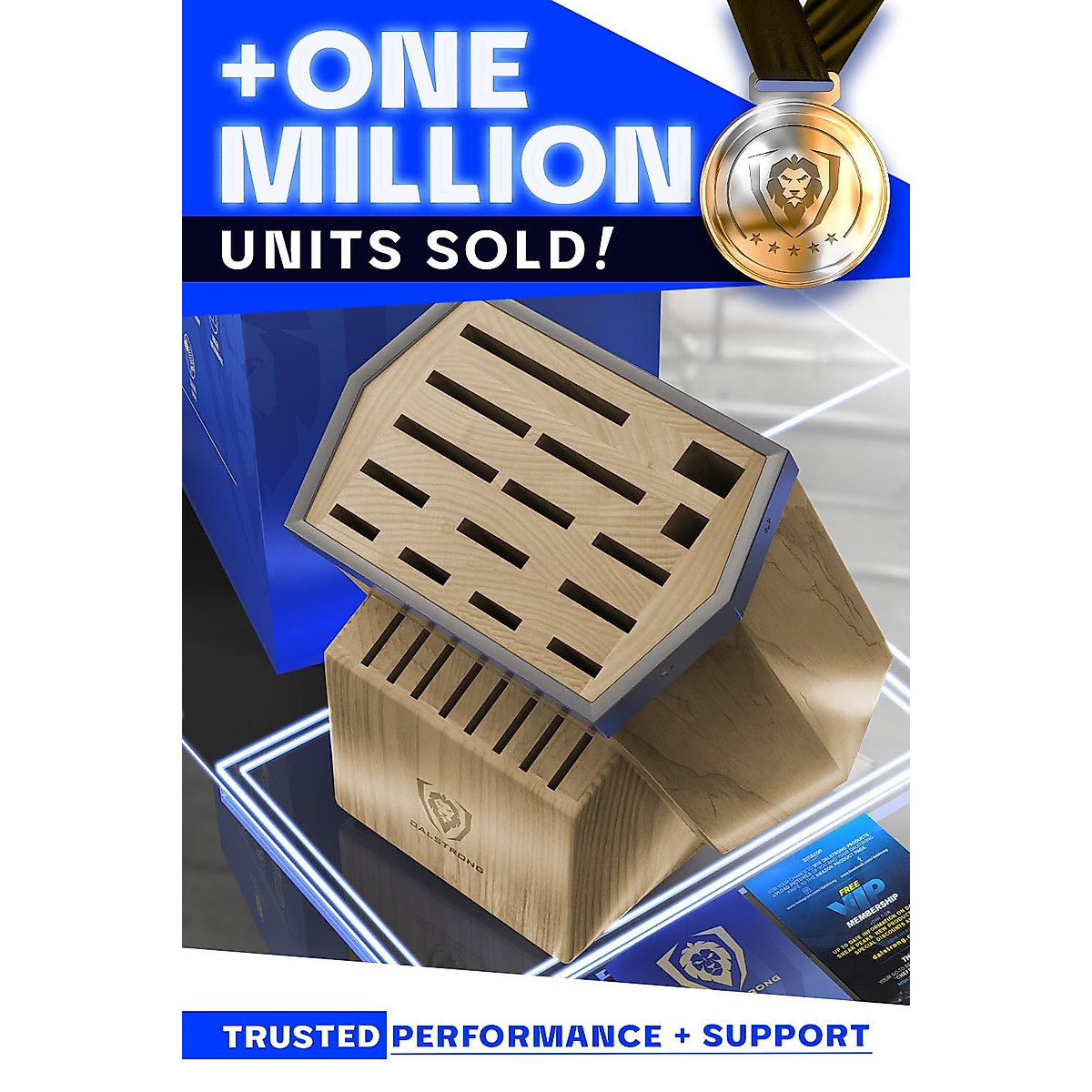 DALSTRONG Universal Knife Block - 23 Slots - Premium American Ash Wood - Aluminum Alloy Rim Kitchen Set - Lion Head Logo Badge - Premium Craftsmanship Knife Set - Angled For Ergonomics - Cleans Easily