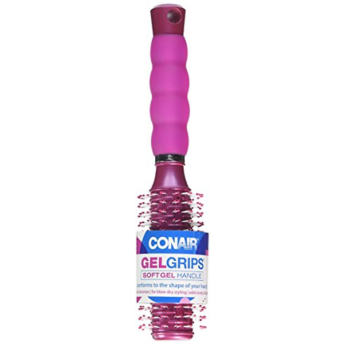 Conair Hair Brush with Nylon Bristle, Gel Grips, Round, Medium (Colors may vary)