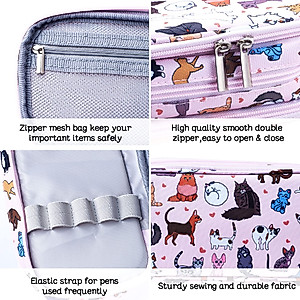LParkin Cute Cat Pencil Case Super Large Capacity 3 Compartments Canvas Pencil Box Kawaii Makeup Bag Cat Gifts for Boys Girls