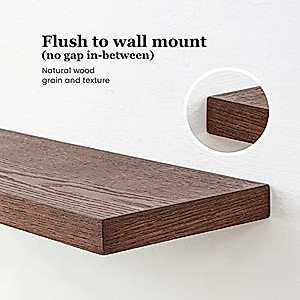Floating Shelves, 8 Inch Deep Rustic Natural Oak Wall Shelves for Storage, Wall Mounted Wooden Display Shelving for Bedroom, Living Room, 24'' x 8'' Shelves, Dark Oak Color, Set of 2