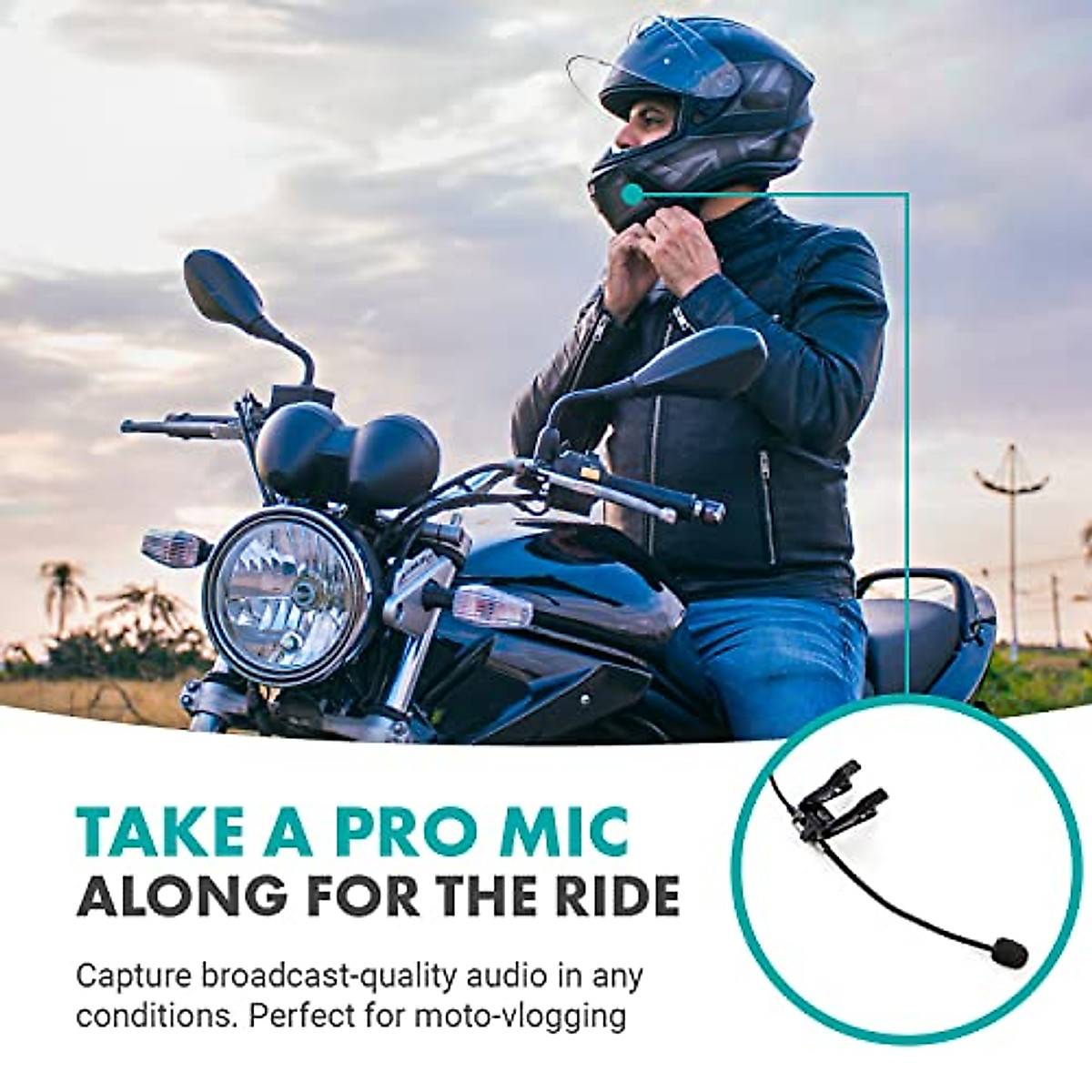 Movo ACM400 Flexible Gooseneck Omnidirectional Microphone for Motovlogging Moto Vlog Action Cam Helmet Mic - Clip on Microphone for Motorcycle Vloggers - Compatible with GoPro Media Mod