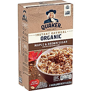 Quaker Organic Instant Oatmeal, Maple & Brown Sugar, Breakfast Cereal, 8 Packets