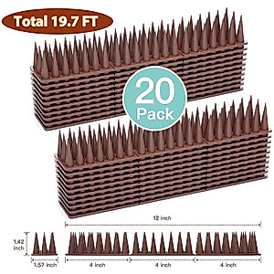Bird Spikes, Bird Deterrent Spikes for Squirrel Raccoon Pigeon Animal Defender Spikes Anti Bird Spikes to Keep Birds Away (20 Pack)