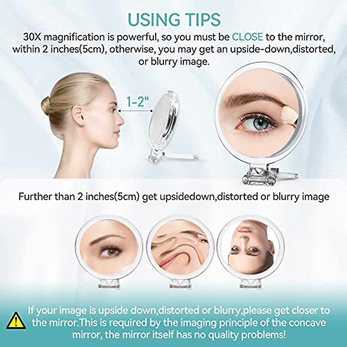 B Beauty Planet 30X Magnifying Mirror, Two Sided Mirror, 30X/1X Magnification, Folding Makeup Mirror with Handheld/Stand,Use for Makeup Application, Tweezing, and Blackhead/Blemish Removal. 5IN.