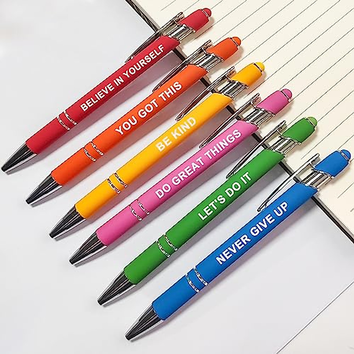 YOXMJDB Stylus Pens, 6 Pack Multicolor Inspirational Motivational Pens, 1.0mm Medium Point Stylus Pens, Cute Pens Nurse Gifts Office Supplies for Women (6 Pcs Multicolor, Motivational)