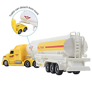 Vokodo Toy Semi Truck Fuel Trailer 14.5" Friction Powered with Lights and Sound Kids Push and Go Big Rig Oil Carrier Vehicle Transporter Semi-Truck Pretend Play Car Great Gift for Children Boys Girls