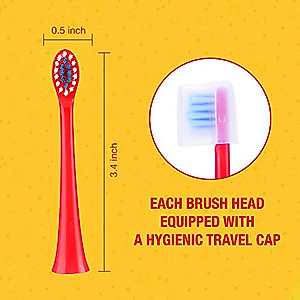 4-Pack Replacement Toothbrush Heads- Sonic V200 Rechargeable Kids Electric Toothbrushes, 7X More Plaque Removal, End-Rounded Soft Bristles, Comfortable & Efficient Clean Teeth, Perfect for Kids