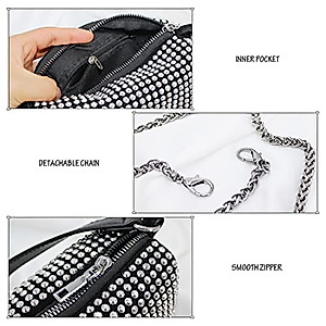 TANOSII Rhinestones Evening Bag Crystals Clutch Women's Handbag Bling Bling Purse Party Crossbody Bag White