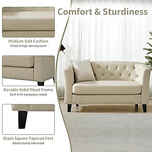 Husbedom 50 Inches Loveseat, Small Air Leather Couch for Small Spaces, Mini Sofa with Button Tufted Décor for Bedroom, Love Seats Furniture, Living Room, Bedroom, Apartment, Dorm, Beige
