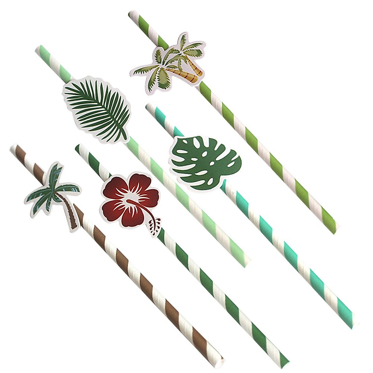 LUOEM 50pcs Hawaiian Party Paper Straws Decorative Drinking Straws Hawaiian Summer Party Striped Decorative Straws for Hawaiian Summer Beach Pool Party Decorations