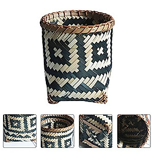 Wakauto Bamboo Rattan Round Waste Basket Decorative Wicker Waste Basket Garbage Can Storage Basket Wastepaper Basket 21x20cm