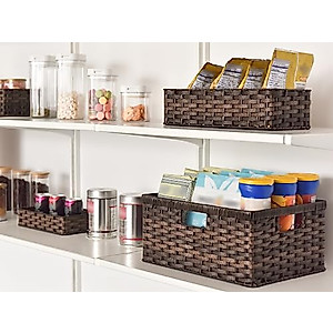 Labcosi Large Wicker Basket, Plastic Wicker Storage Basket, Wicker Storage Basket for Bathroom, Plastic Storage Bin with Built-in Handles, Brown, 15 "L x 11 "W x 6.75 "H, 1 Pack