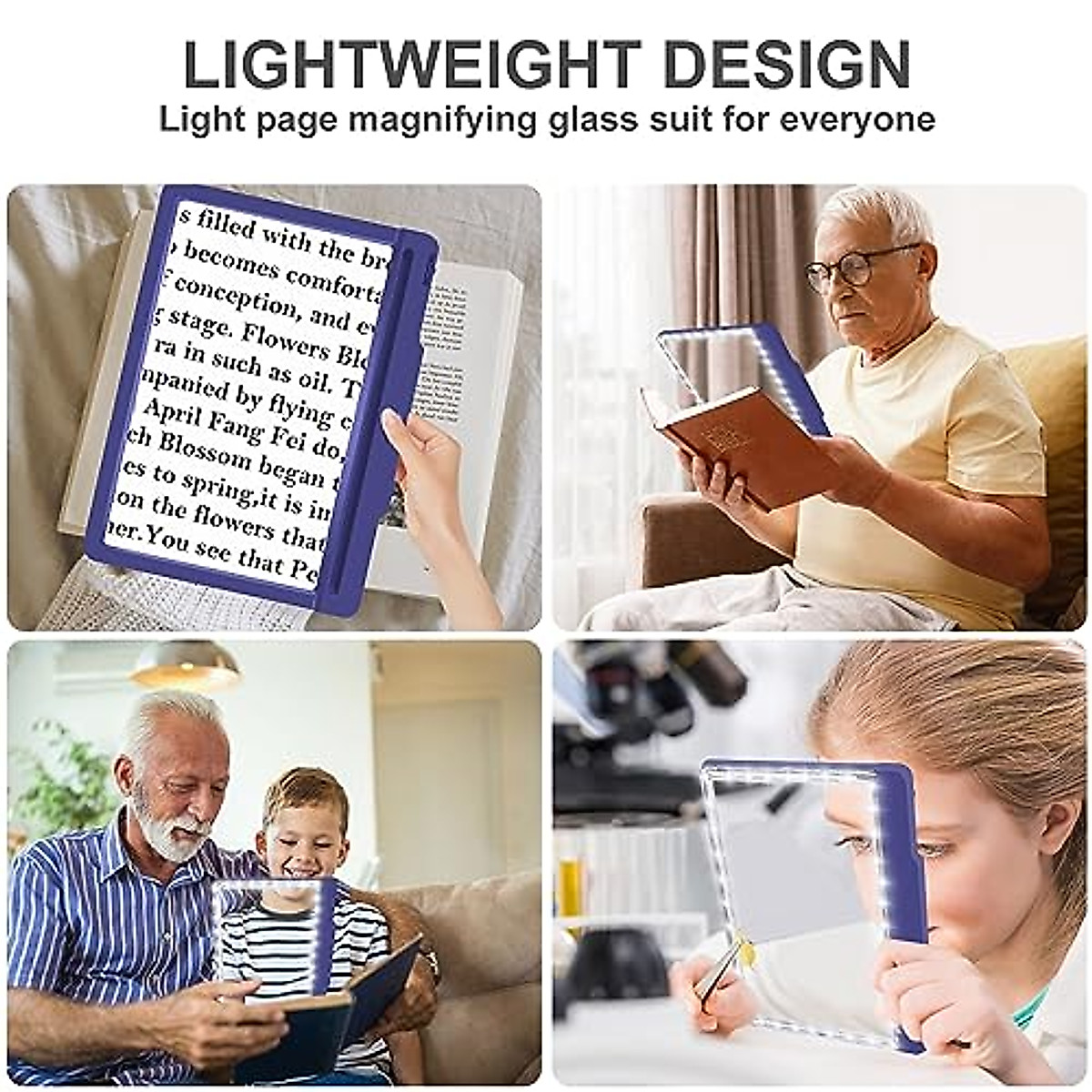 Upgrade Page Magnifying Glass for Reading - 5X Rechargeable Large Lens Magnifier Full Page Rectangular Reading Magnifier 43 LED with Light for Book and Low Vision Person