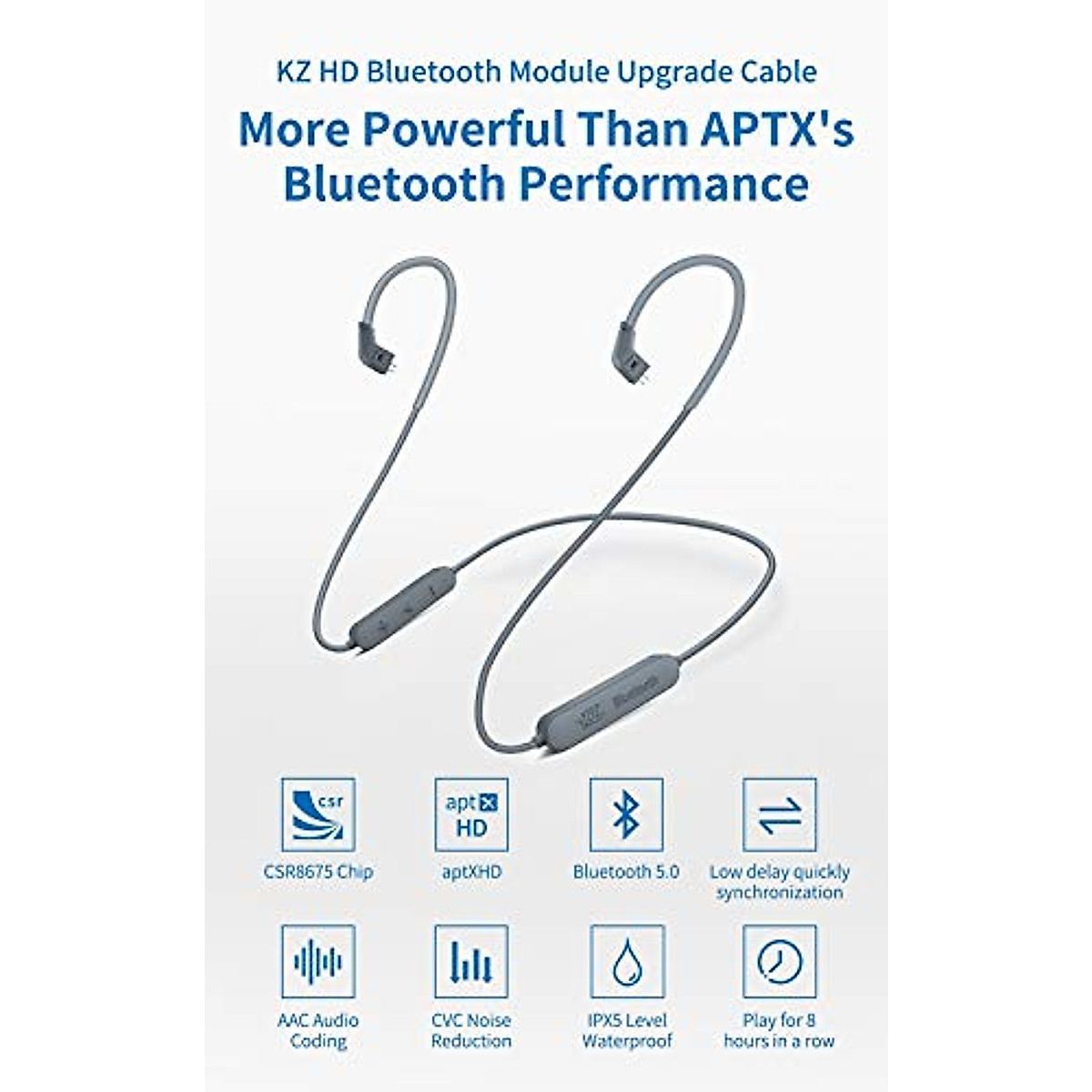 KZ HD Bluetooth V5.0 Headphone/Earphone Wireless Cable with Microphone Replacement for (C PIN (KZ-ZSN/ZSNpro/AS16/ZS10pro))