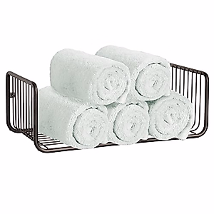 mDesign Wide Metal Wire Farmhouse Wall Decor Storage Organizer Shelf for Entryway, Hallway, Mudroom, Bedroom, Bathroom, Laundry Room - Wall Mount - Bronze