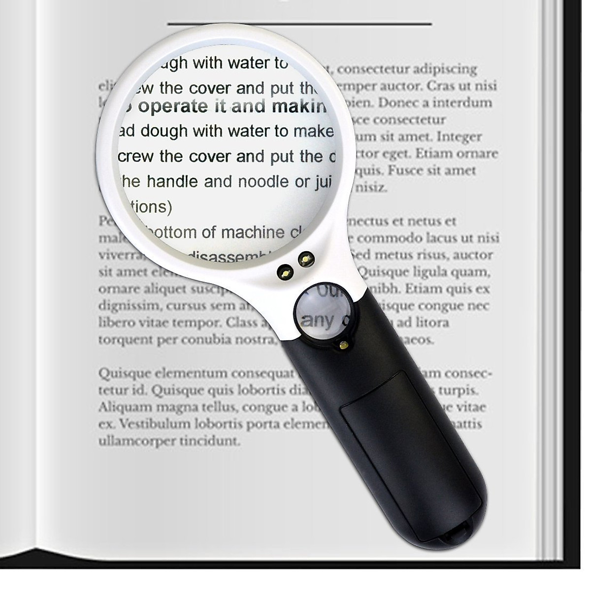 obmwang 3 LED Light 3X 45x Handheld Magnifier Illuminated Reading Magnifying Glass Lens Jewelry Loupe Ideal for Reading, Crafts, Hobby, Black and White Stitching