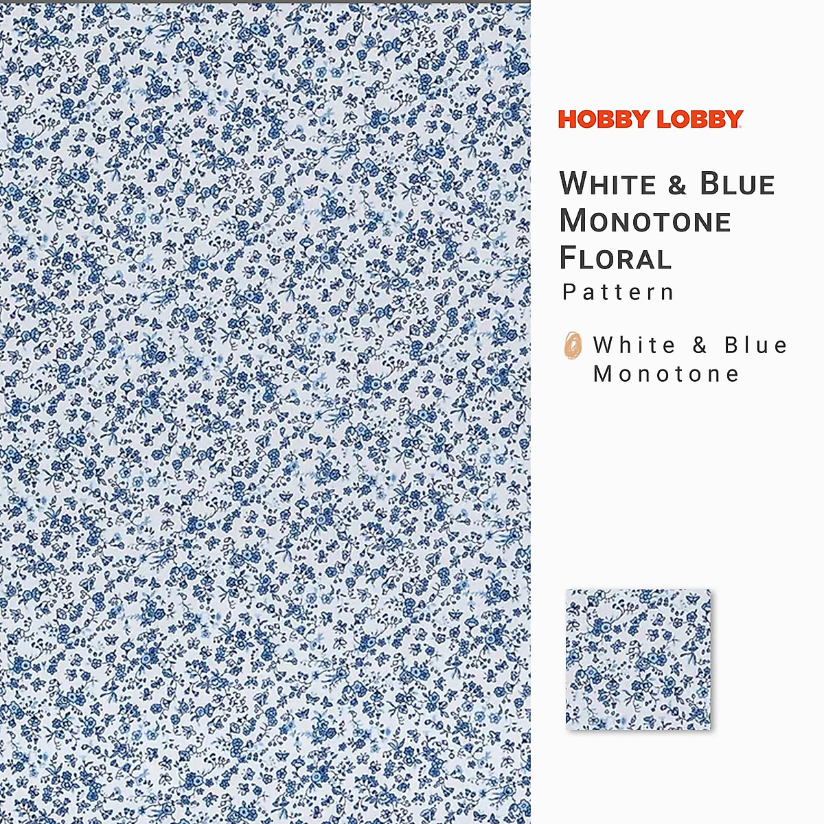 White & Blue Monotone Floral Cotton Calico Fabric (1 Yard) – Printed Sewing Fabric by The Yard – Lightweight Precut Fabric for Sewing Clothes, Homeware, & Other Accessories – DIY Craft Fabric