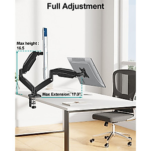 MOUNT PRO Dual Monitor Mount Fits 13 to 32 Inch Computer Screen, Height Adjustable Monitor Stand for 2 Monitors, Gas Spring Monitor Arm Holds up to 17. 6lbs Each, Monitor Desk VESA Mount, Black
