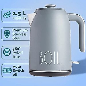 Rae Dunn Electric Water Kettle - Stainless Steel Coffee Maker, Tea Kettle, Electric Hot Water Kettle with Automatic Shut Off Boil-Dry Protection, 1500 Watt Boiling Power, 1.7 Liters, Grey