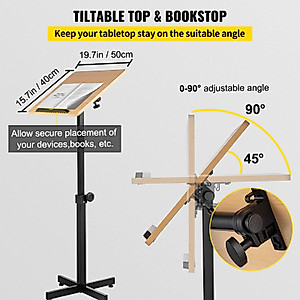 VEVOR Lectern Podium Stand, Height Adjustable Laptop Table, Portable Presentation Standing for Classroom, Office, Church, Tilting Desktop with Edge Stopper, Oak