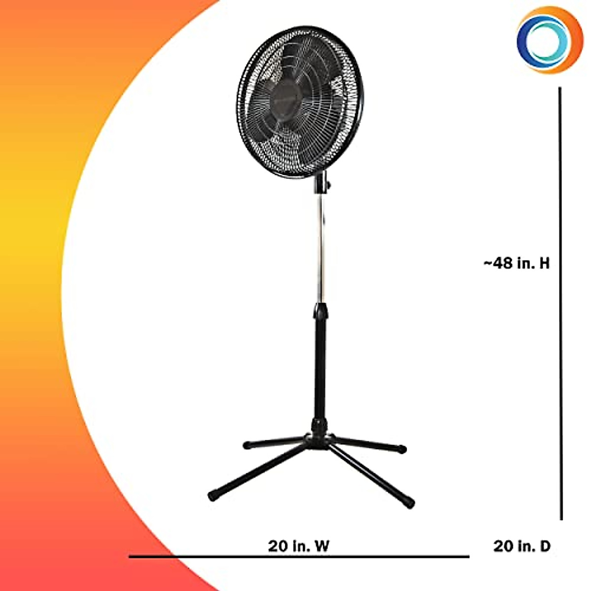 Comfort Zone 16" Oscillating Pedestal Fan with Folding Base, 3-Speed, Adjustable Height and Tilt, Top-Mounted Controls, Ideal for Home, Bedroom & Office, CZST162BTEBK