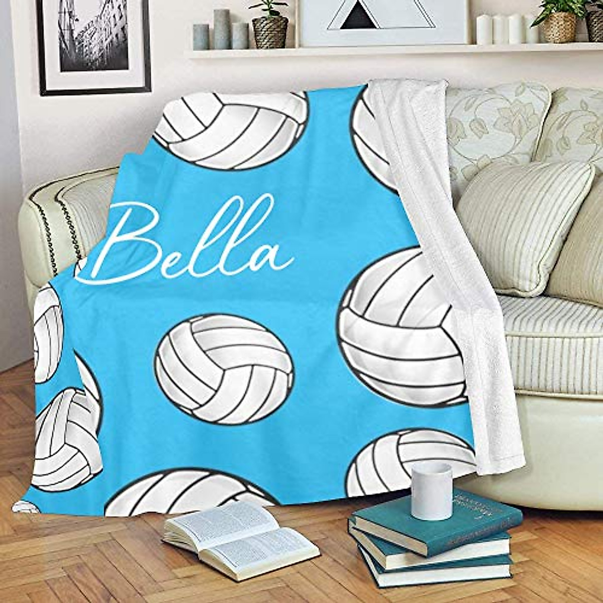 CUXWEOT Custom Blanket Personalized Sport Volleyball Soft Fleece Throw Blanket with Name for Gifts Sofa Bed (50 X 60 inches)