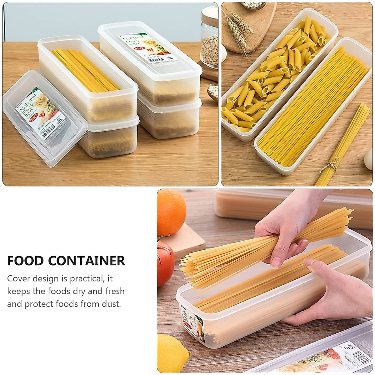 Cabilock Plastic Storage Bins Spaghetti Noodles 3pcs Pasta Container Spaghetti Noodle Storage Spaghetti Keeper Box Kitchen Pantry Storage Noodle Storage Container Storage Drawers re-usable