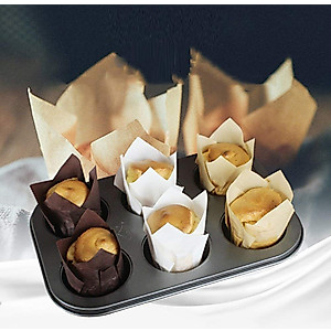 150 Pieces Tulip Baking Paper Cups, Cupcake Muffin Liners Wrappers, Baking Cups Muffin Tins Treat Cups for Weddings, Birthdays, Baby Showers,- 2.5inch (Brown, Natural and White)