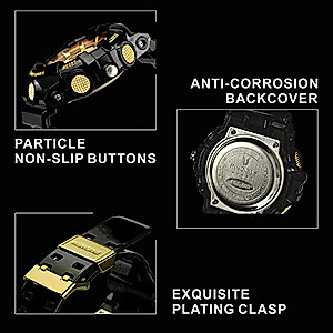 PINIDOUS Mens Watch for Men Digital Sport Watch Gold Watches Waterproof Watches with 3 Alarms/Countdown/Stopwatch/Digital-Analog/Dual Time/Light/Military Multifunctional Wrist Watch
