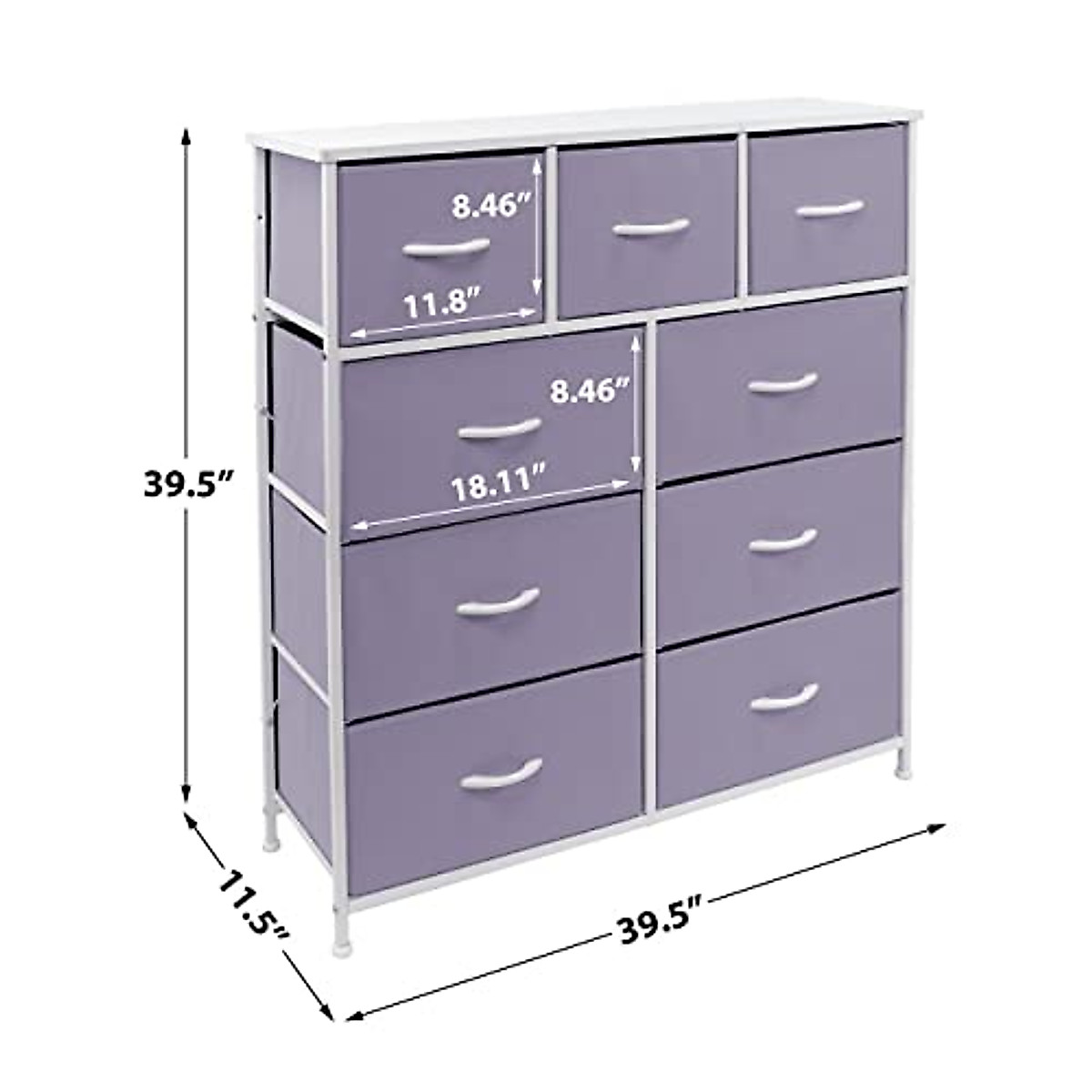 Sorbus Kids Dresser with 9 Drawers - Furniture Storage Chest Tower Unit for Bedroom, Hallway, Closet, Office Organization - Steel Frame, Wood Top, Fabric Bins (Purple, Solid)